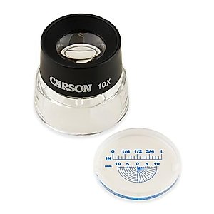 Carson LumiLoupe 10x Power Pre-Focused Stand Magnifier With Dual Lens and Snap-On Reticle (LL-20)