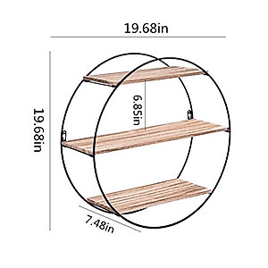 3-Layer Floating Shelves for Wall Rustic Wood Geometric Style Decor Shelf Wall-Mounted Storage Display Stand (Black,Brown, One Size)