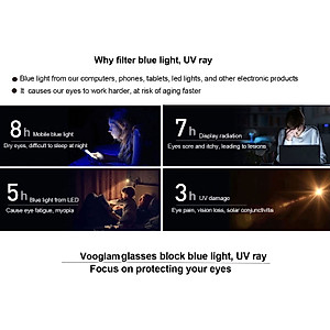 VOOGLAM Oversized Thick Square Blue Light Blocking Glasses for Women Orange Fashion Eyewear with Pearl Inlay Arm Anti Eyestrain UV Valarie