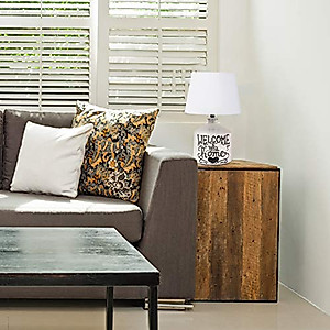 Simple Designs LT1066-HME Welcome Home Ceramic Farmhouse Table Lamp, White