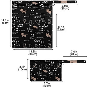 visesunny Funny Cat Footprint Cartoon Animal 2Pcs Wet Bag with Zippered Pockets Washable Reusable Roomy for Travel,Beach,Pool,Daycare,Stroller,Diapers,Dirty Gym Clothes, Wet Swimsuits, Toiletries