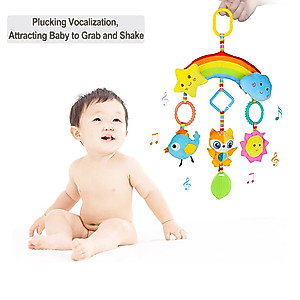 AIPINQI Baby Car Seat Stroller Toys, Hanging Plush Crib Toys Colorful Bell Soft Baby Sensory Rattles with Teether for Babies Boys and Girls 3 6 9 to 12 Months (Rainbow)