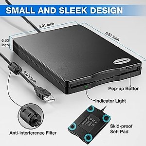 Chuanganzhuo Floppy Disk Reader,3.5 inch External USB Floppy Disk Drive for PC,Laptop and Desktop Computer,Floppy disc Reader for Windows 11/10,Black