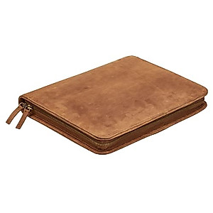 Genuine Leather Premium Portfolio Zipper Leather Portfolio Organizer Folio Leather Padfolio Portfolio Binder Portfolio Folder Leather Portfolio for Men Women Business Notebook Cover - Saddle