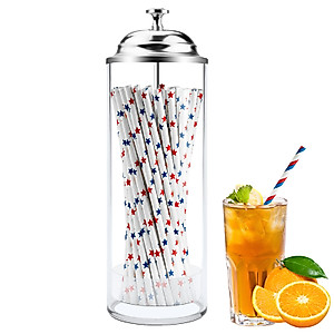 Mevtok Straw Holder for Standard Size Drinking Straws, Mevtok Acrylic Plastic Straw Dispenser for Counter with Lid (Straws Not Include)