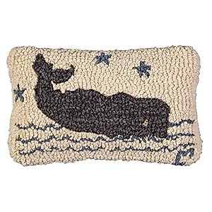 Chandler 4 Corners Artist-Designed Grey Whale Hand-Hooked Wool Decorative Throw Pillow (8” x 12”)