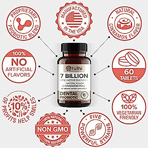Tuthi Oral Probiotics for Mouth - Dental Probiotic for Gums & Oral Health - Bad Breath Treatment for Adults - 60 Lozenges Cinnamon Flavor