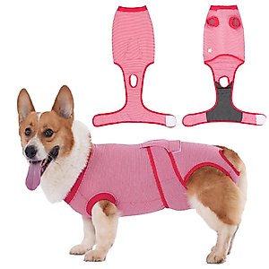 COHYVER Dog Cone, Professional Pet Recovery Shirt Dog Abdominal Wounds Bandages for Male Female, Pet Surgical Snugly Suit After Surgery, Anti-Licking Dog Onesies, Size L Red Stripes