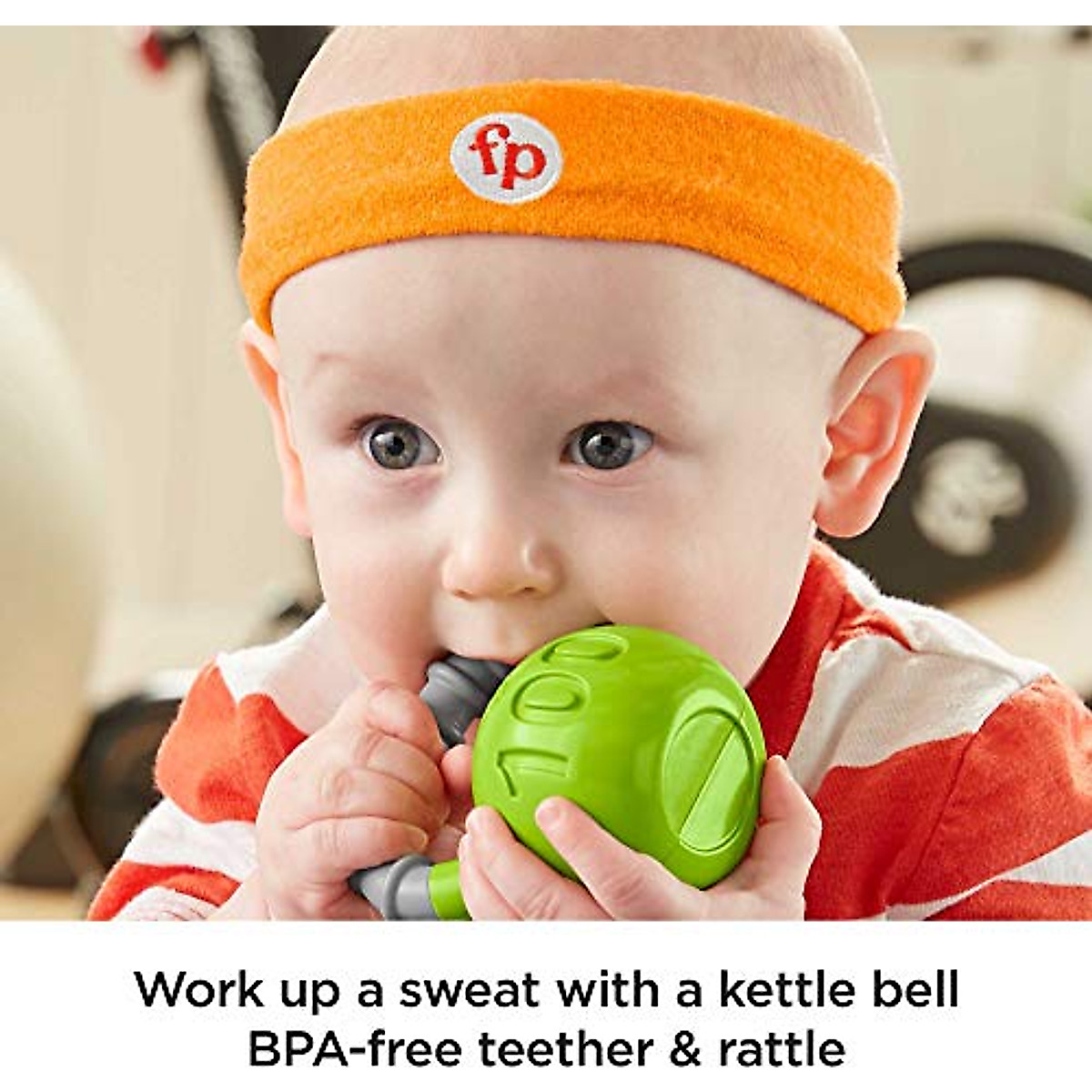 Fisher Price Teething & Rattle Toys Baby Biceps Gift Set, Gym-Themed for Infant Fine Motor & Sensory Play, 4 Pieces