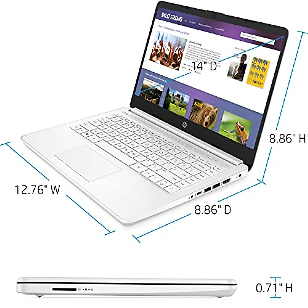 2022 HP Premium 14-inch HD Thin and Light Laptop, Intel Dual-Core Processor, 32GB RAM, 64GB Storage, Long Battery Life, Webcam, Bluetooth, HDMI, Wi-Fi, White, Windows 11 + 1 Year Microsoft 365