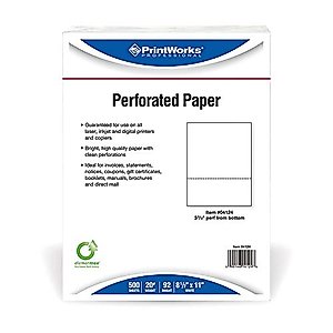 PrintWorks Professional 3 2/3" Perforated Paper, 500 Sheets, 20 lb, White (04124)
