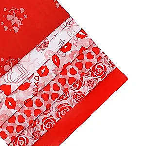 KINBOM 30sheets 20x20 inch Valentine's Day Tissue Paper, Heart Wrapping Paper Gift Wrapping Tissue Paper Gift Wrap Paper Sheets Tissue Paper for Gift Bags Christmas Birthday Party Shower(6 Patterns)