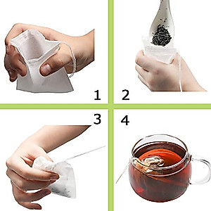 Tinkee Tea Filter bags, safe and natural material, disposable tea infuser, empty tea bag with drawstring for loose leaf tea, set of 100（3.15 x 3.94 inch ） (White)