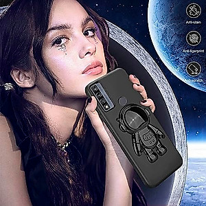 Astronaut Hidden Stand Case Cover for TCL 30XE 5G, TCL 30 XE, 6D Plating Spaceman Cartoon Cute Phone Case Shockproof TPU Protective Case for TCL 30XE (30 XE, Black)