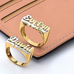 Cfustiy Name Ring Personalized Custom Initial Ring with Heart Gold Plated Unisex Nameplate Rings for Women Birthday Gift