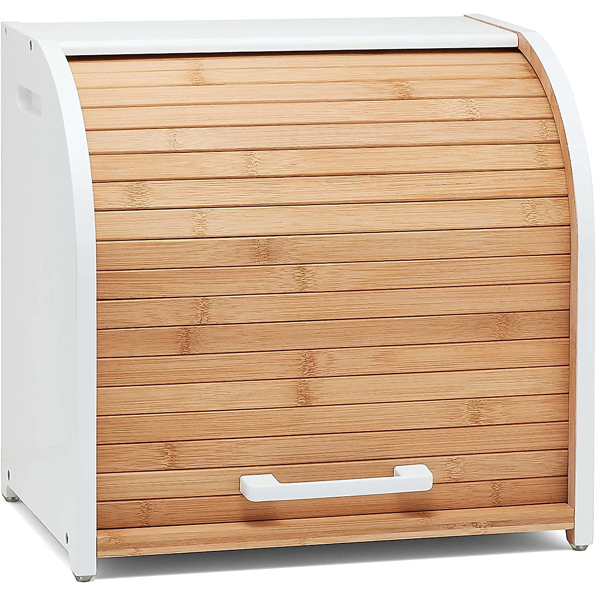 Homefully Co Bamboo Bread Box for Kitchen Countertop, Double Layer Extra Large Bread Box, Roll Top Bread Box White for Kitchen Storage and Decor Farmhouse and Modern 2 Layer Wooden Bread Bin