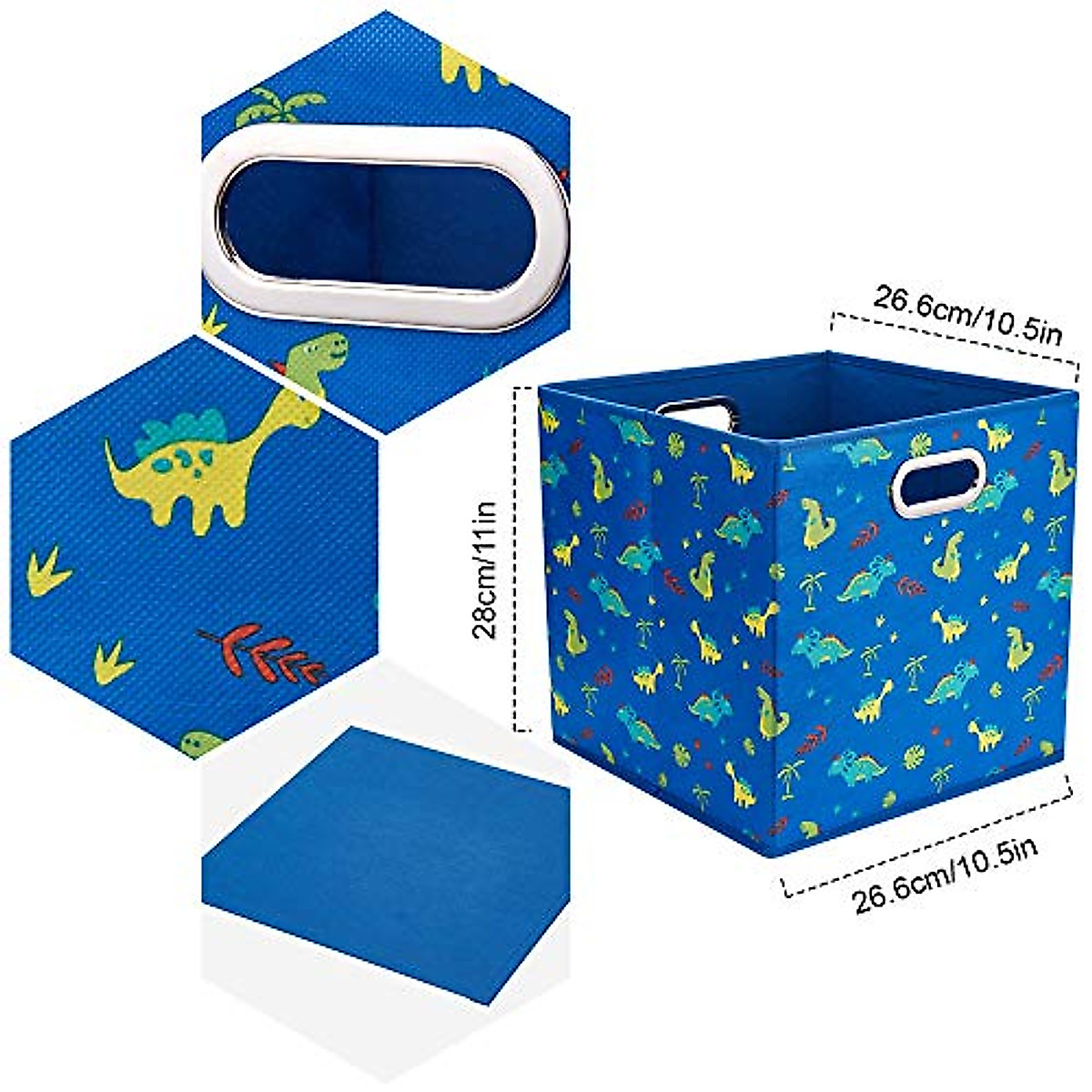6 Cube Storage Bins Blue 10.5x10.5x11 Inch Foldable Dinosaur Coastal Print Fabric Half Storage Basketes for Home Organizers Storage Drawer,QY-SC13-6