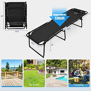 HAPPYGRILL Folding Lounge Chair with 4 Position Adjustable Backrest, Portable Lightweight Reclining Chair Recliner for Beach Camping Patio Lawn