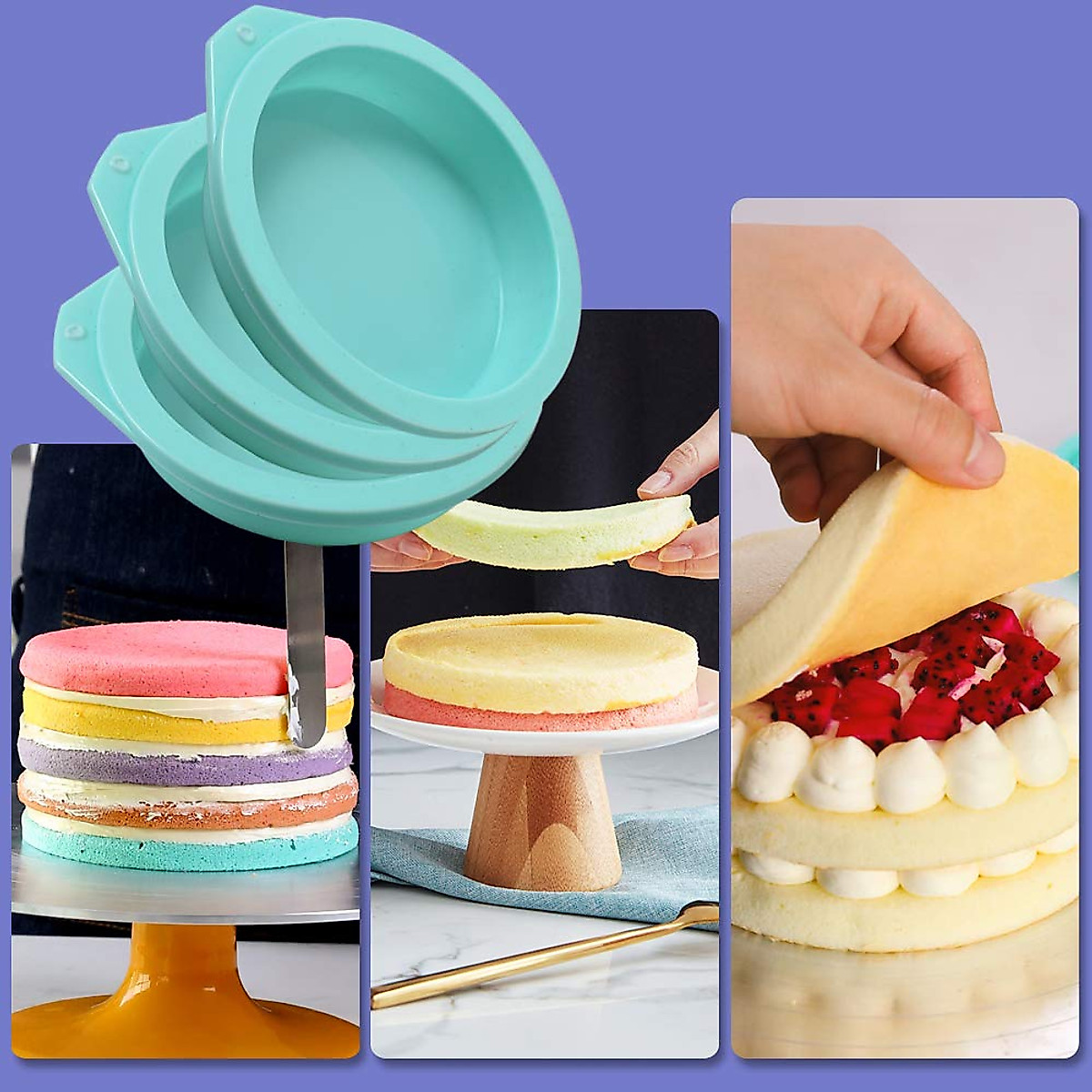 Newk Silicone Round Cake Mold, 6 Packs 4 Inch Silicone Disc Like Mold for Baking Cake, Resin Coaster, Layer Cakes, Cheese Cakes, Rainbow Cakes – 4"