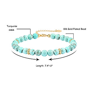 POTESSA Turquoise Gemstone Bracelet Chakra Round Beads Bracelet Healing Reiki 6mm