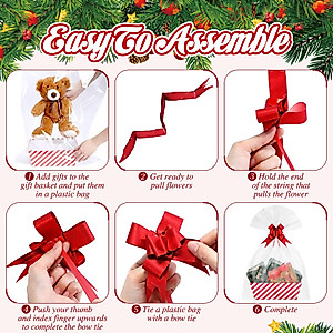 Wonderjune 12 Pcs Christmas Basket for Gifts Empty Set 9.8 x 8.3'' Large Empty Gifts Baskets to Fill,Red Candy Stripe Cardboard Basket with Handles Bows Plastic Bags for Xmas Party Holiday Decor