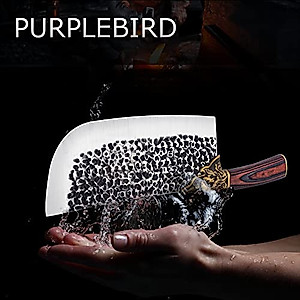PURPLEBIRD Heavy-Duty Butcher Knife Meat Cleaver Hand Forged Bone Chopping Knife Ultra Sharp Kitchen Knife for with Gift Box