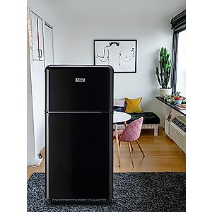 WANAI Compact Refrigerator 3.2 Cu.Ft Retro Mini Fridge With Freezer 2 Door Mini Refrigerator with 7 TEMP Modes, Removable Shelves, LED Lights, Ideal for Apartment Camper Dorm and Office, Black