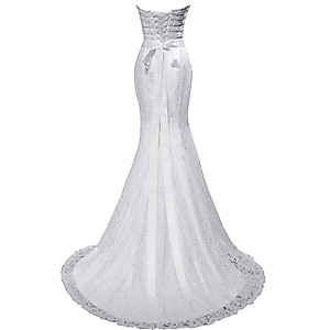 SOLOVEDRESS Women's Lace Wedding Dress Mermaid Evening Dress Bridal Gown with Sash (US 8,White)