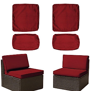 Outdoor Patio Cushion Covers Replacement, Waterproof Furniture Cushion Slipcovers with Zipper, Fit for Wicker Rattan Sectional Couch Chair Furniture Set (4, Red)