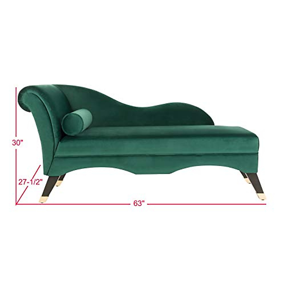 Safavieh Home Caiden Modern Emerald Green Velvet and Espresso Chaise Lounge Chair