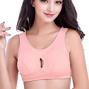 Bra for Women JFLYOU Ladies Solid Sport Bra Solid Running Yoga Bras Padded High Impact Workout(Pink,Medium)