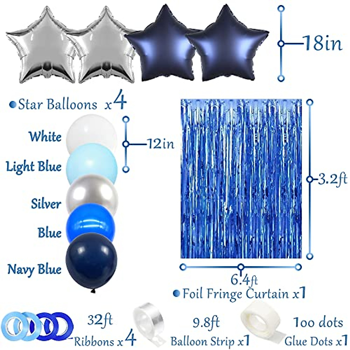 Blue Birthday Decorations Navy Blue Party Supplies Silver Happy Birthday Banner Blue Balloons Foil Fringe Curtain Bday Decor Men Women Boys Girls 13th Sweet 16 18th 21st 25th 30th 40th 50th 60th 70th