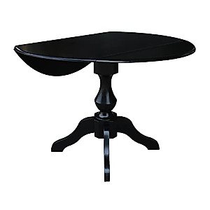 IC International Concepts 42" Round Dual Drop Leaf Pedestal, 30.3" H Dining Table, Black