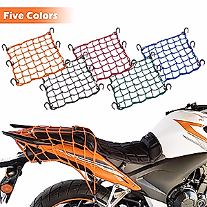 Thewinio Cargo Net 15"x15" Stretches to 30"x30" with Thicken Hooks | Natural Latex Core, Tight 2”x2” Mesh Small Heavy Duty Bungee Net for Motorcycle Helmet, Bike, ATV, UTV, Luggage (Red, 2 Pack)