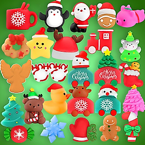 LIAM&AVA Christmas Squishy Toys, 26 PCS Mochi Squishies Bulk Toy for Girls Boys Kids, Christmas Party Favors, Fidget Sensory Goodie Bags Filler Gifts Decorations