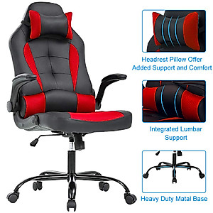 Meet perfect Gaming Chair Ergonomic Office Chair Desk Chair Leather Computer Chair Lumbar Support and Head Pillow Modern Executive Chair Adjustable Rolling Swivel Task Chair Home Office Chair, Red
