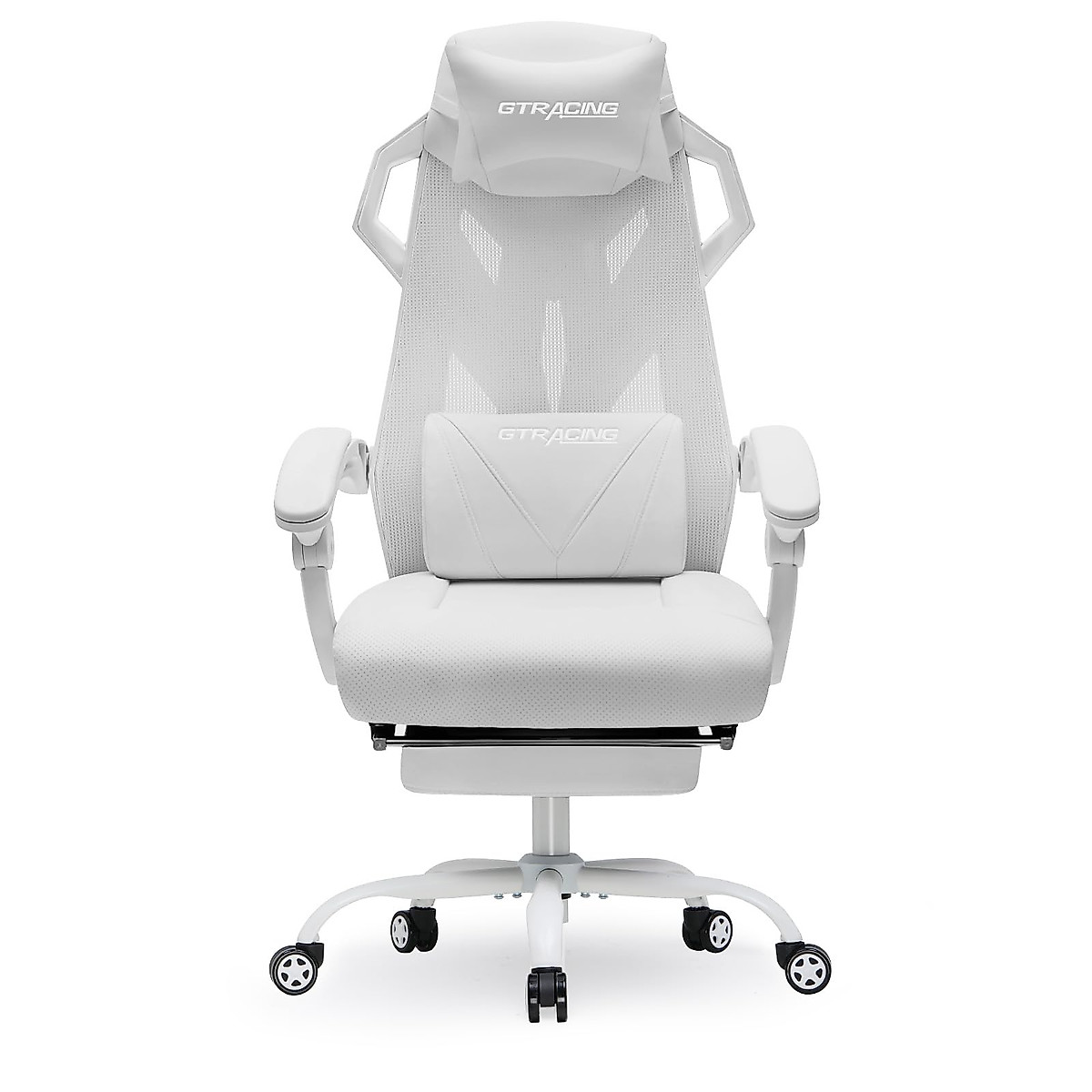 GTRACING Gaming Chair, Computer Chair with Mesh Back, Ergonomic Gaming Chair with Footrest, Reclining Gamer Chair with Adjustable Headrest and Lumbar Support for Gaming and Office (White)