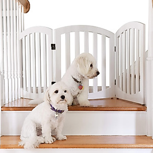 Arf pets Free Standing Wood Dog Gate, Step Over Pet Fence, 3 Panel 360° configurable,24" Tall, Foldable, Adjustable - White