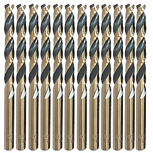 Otul 12pcs 3/32 inch x 2-1/4 inch M2 Drill Bits, Black and Gold Finish, High Speed Steel Twist Drill Bits, Jobber Length, Round Shank. Ideal for DIY, Home, General Building and Engineering Using