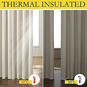 NICETOWN Natural 100% Blackout Linen Curtains 84 inch Long Burg for Living Room, Farmhouse Thick Completely Bedroom Thermal Insulated Drapes Window Treatment Panels (1 Pair, 52" Width Each Panel)