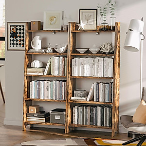 IRONCK Bookshelf and Bookcase, Industrial 5 Tier Wood Ladder Shelf, for Home Office, Living Room, Bed Room, Vintage Brown