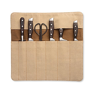 Angus Stoke knife roll bag, genuine buffalo leather - chef's knife bag with 7 slots + extra accessories bag Soeren (Mahogany)