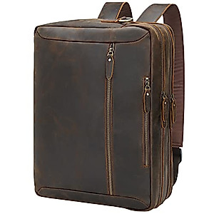 TIDING Leather Convertible Briefcase Backpack for Men Vintage 15.6 Inch Laptop Messenger Bag Business Travel Shoulder Bag