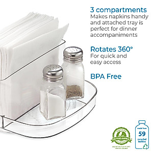 iDesign Linus Plastic Lazy Susan Napkin and Condiments Turntable Holder for Kitchen Countertops and Dining Tables, Clear