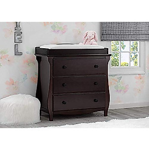 Delta Children Lancaster 3 Drawer Dresser with Changing Top, Dark Chocolate and Contoured Changing Pad, White