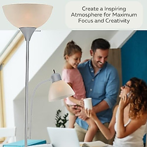 Adjustable Silver Floor Lamp with Reading Light By Light Accents - Susan Modern Standing Lamp For Living Room/Office Lamp 72" Tall - 150-watt With Side Reading Light Corner Lamp (Silver)