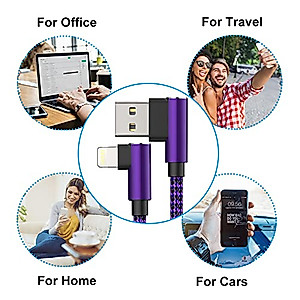 iPhone Charger 10ft [Apple MFi Certified] 3 Pack 90 Degree Right Angle Lightning Cable Compatible with iPhone 13 12 11 Pro XS MAX/XR/X/8 8 Plus/7 7 Plus/6 6 Plus/iPad (Purple,10ft)