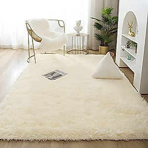 Soft Plush Shaggy Area Rug, Cozy Fluffy Carpet Rugs for Kids Girls Bedroom Decor and Living Room Nursery Dorm (4x6 Feet, Creamy White)