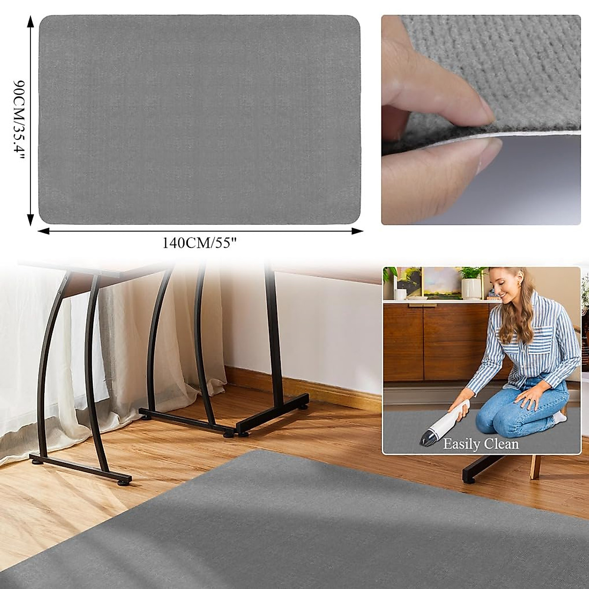 Arthome Office Chair Mat for Hard Floor,Computer Garming Rolling Chair Mat for Hardwood and Tile Floor,Anti-Slip Floor Protector Rug for Home Office 35''x55'' (Gray)