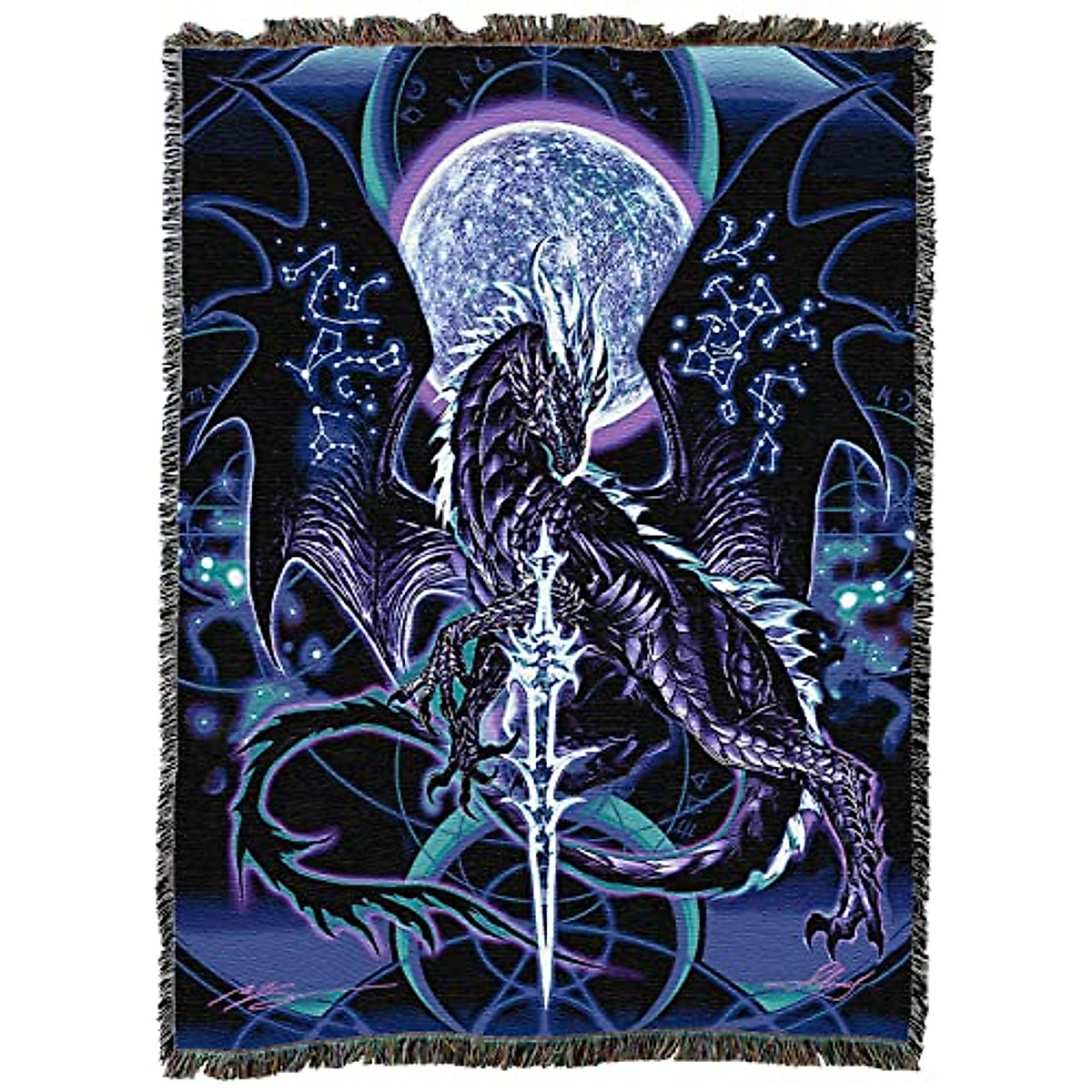 Pure Country Weavers Night Blade Dragon Blanket by Ruth Thompson - Gift Dragon Fantasy Tapestry Throw Woven from Cotton - Made in The USA (72x54)